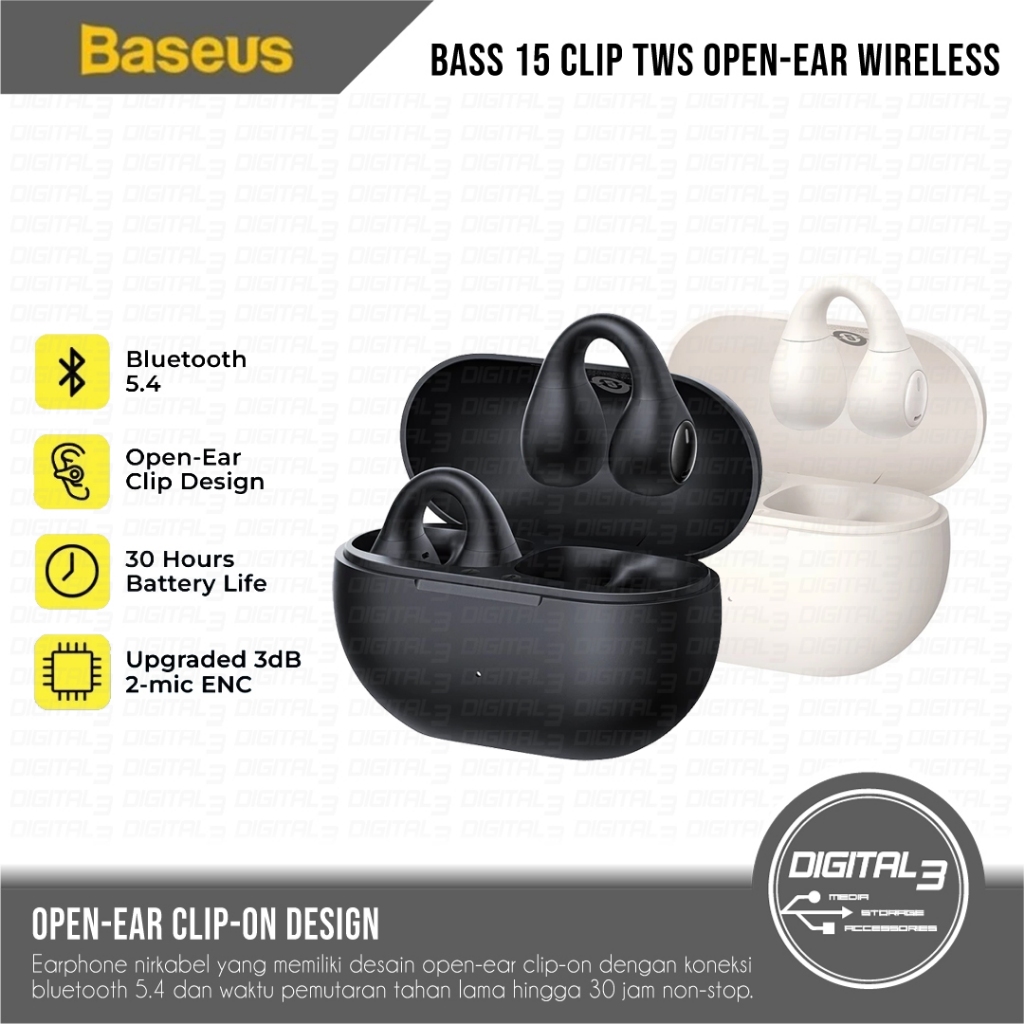 Jual BASEUS Bass 15 Open-Ear Design TWS Clip-On Wireless Bluetooth ...
