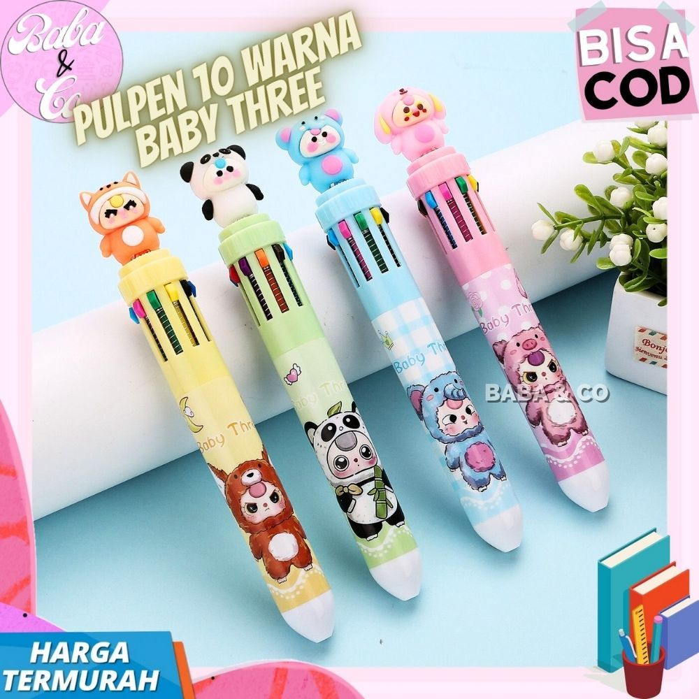 Jual PULPEN 10 WARNA BABY THREE PEN BABY THREE LUCU UNIK TINTA 10 WARNA ...