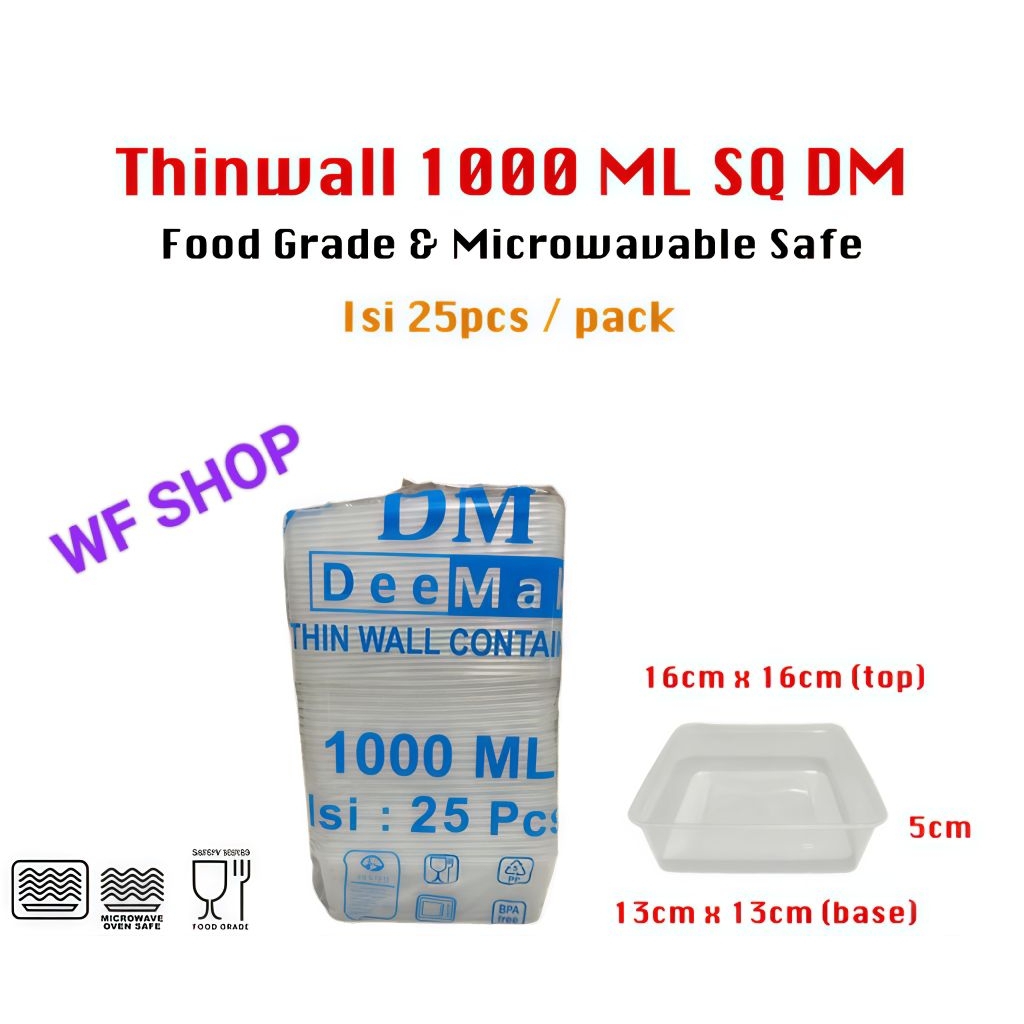 Jual Thinwall Square 1000ml Kotak Makan Plastik Persegi / Thin Wall | Shopee Indonesia