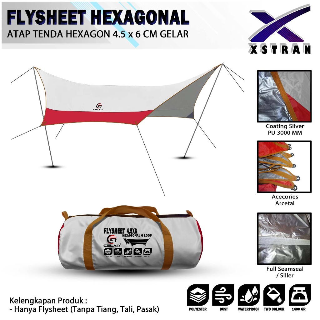 Jual Flysheet Hexagonal 4.5 x 6 Flysheet Tenda waterproof Camping Full ...