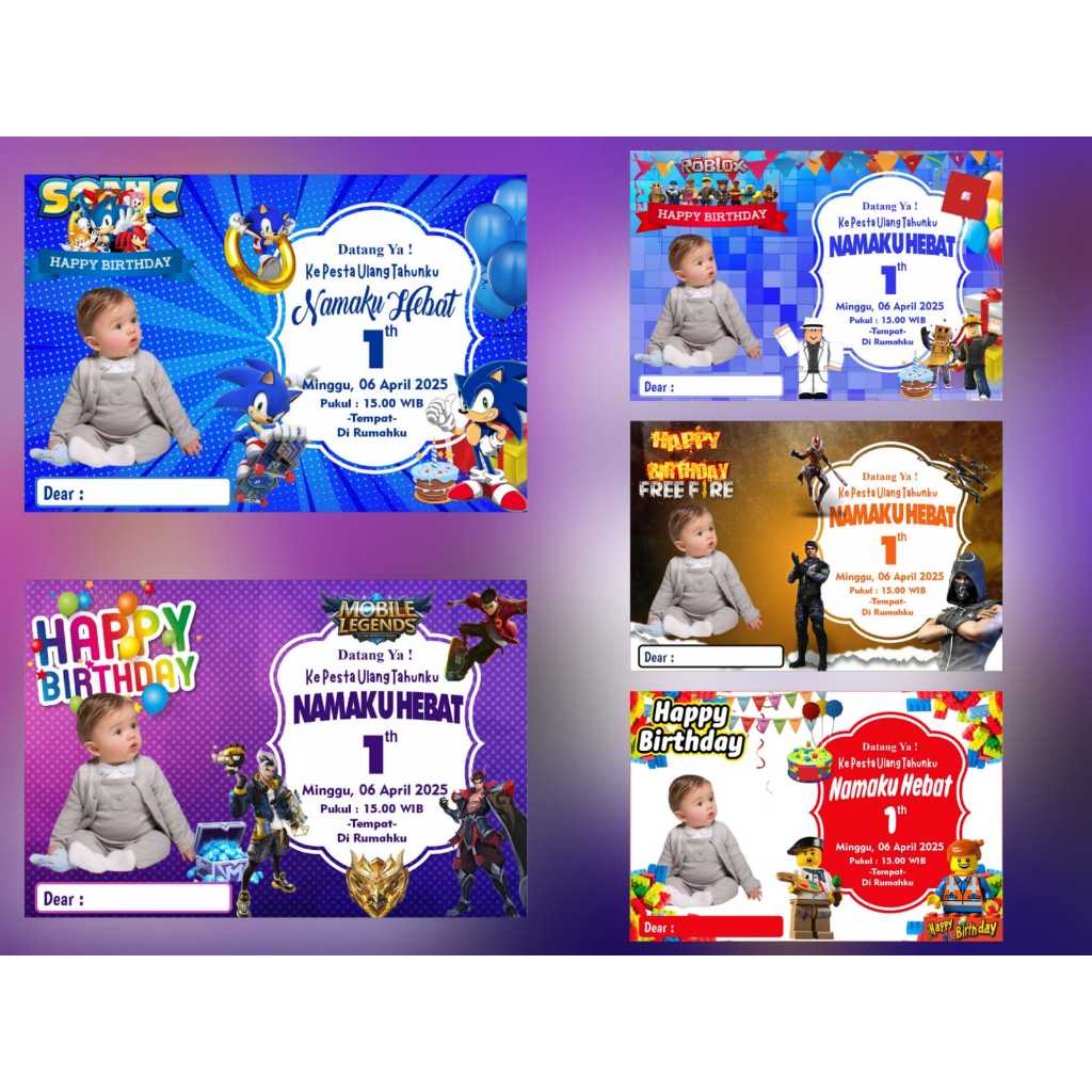 Jual Undangan Ulang Tahun Anak Tema Free Fire, Mobile Legend, Roblox ...