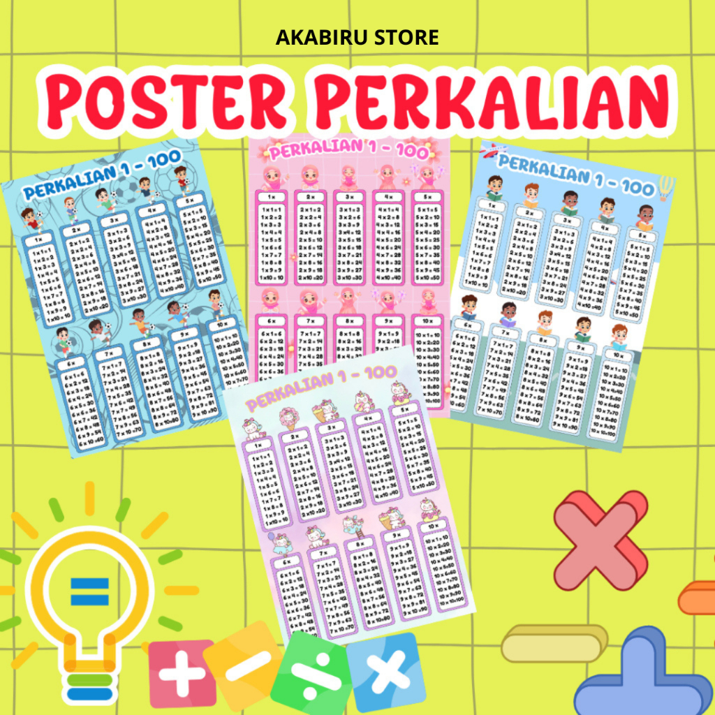 Jual Poster Perkalian Anak TK SD 1 - 100 Poster Edukasi | Shopee Indonesia