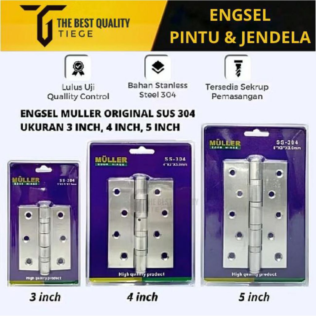 Jual Engsel MULLER Bearing Stainlees Kotak 304 3 4 5 inch Pintu Jendela ...