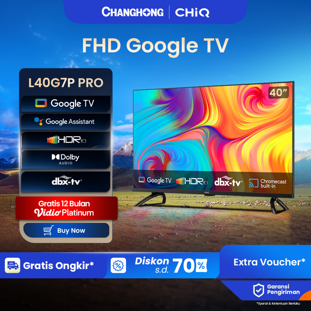 Jual 【Google TV】CHiQ 40 inch Smart TV Full HD-HDR10 DBX Dolby Audio Google Assistant Netflix ...