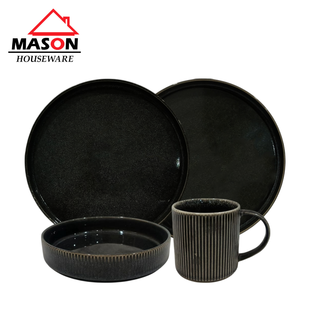 Jual MASON DINNER SET OF 4 PIRING MANGKUK MUG BLACK JAPANESE DESIGN ...