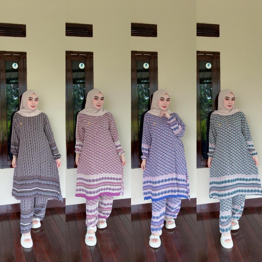 Jual Setcel Viral Setelan Celana Tunik Kekinian One Set Wanita Muslim ...