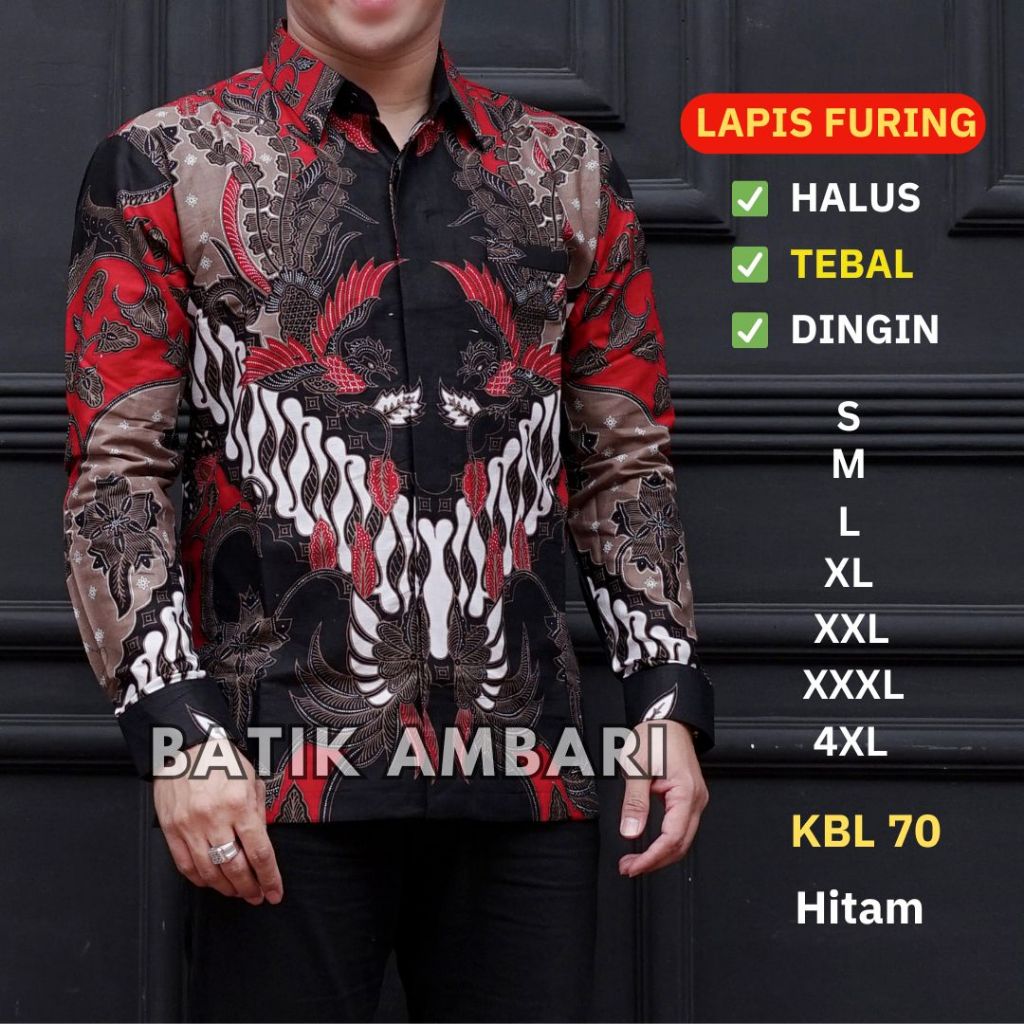 Jual Batik Pria LAPIS FURING Kemeja Batik Lengan Panjang STANDAR JUMBO XXXL 4XL Hitam Batik ...
