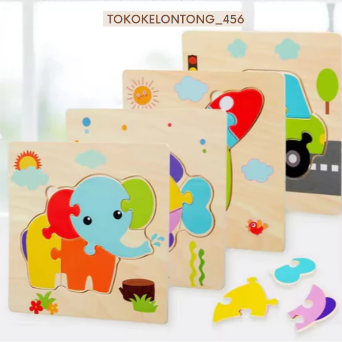 Jual Jigsaw Puzzle Kayu Persegi Timbul Gambar Hewan dan Kendaraan Lucu ...
