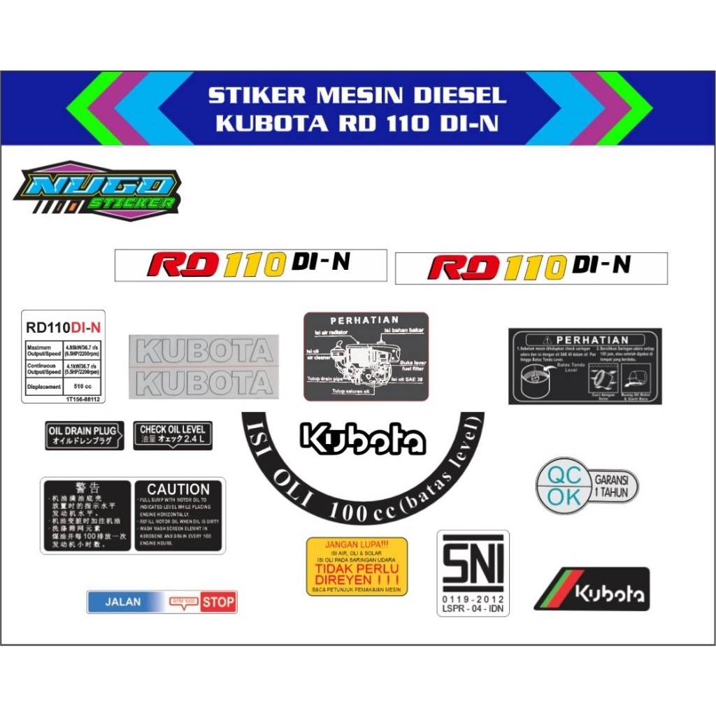 Jual stiker mesin diesel kubota RD 110 Di-N | Shopee Indonesia