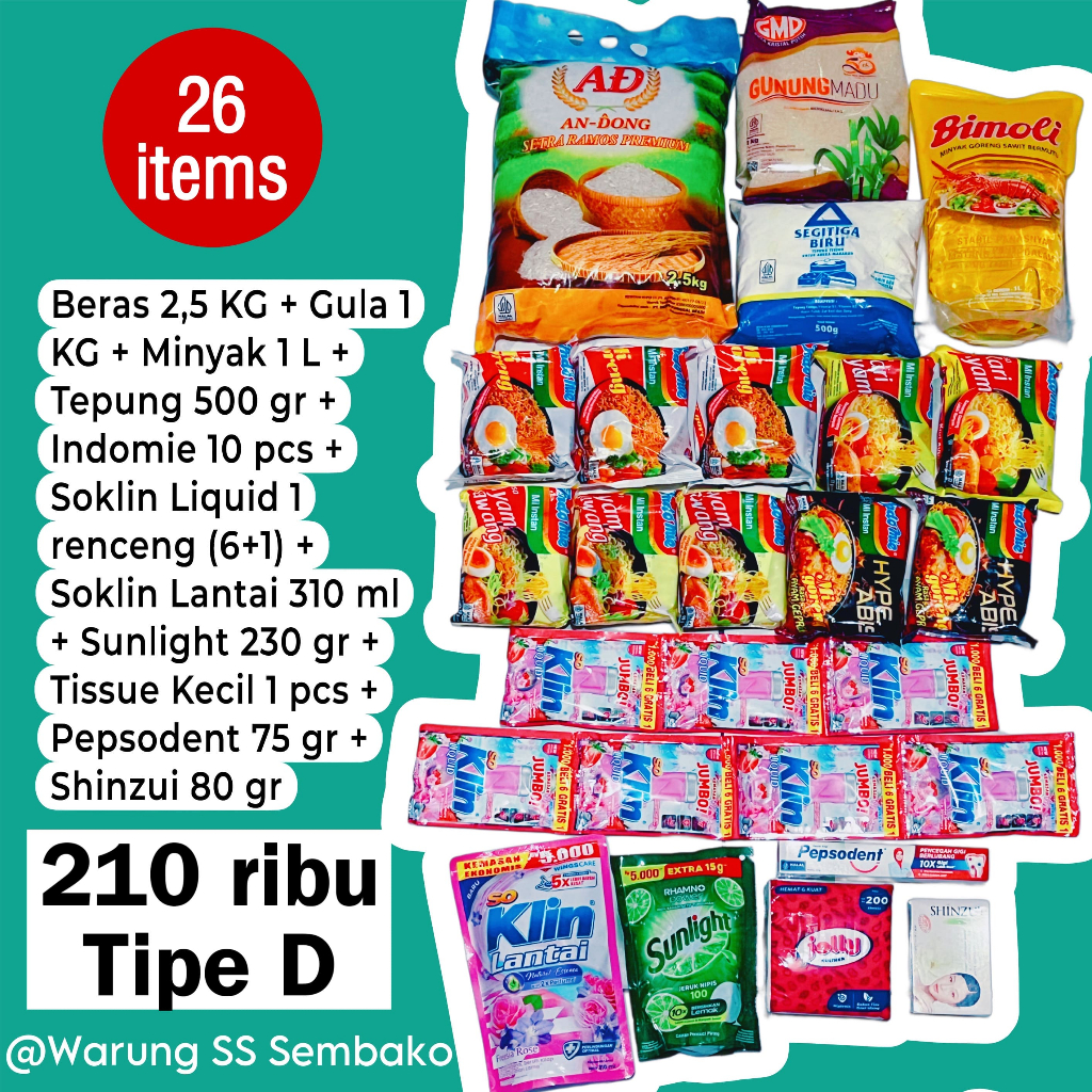 Jual Paket Sembako 210 ribu Tipe D - Belanja Bulanan Kebutuhan Pokok ...