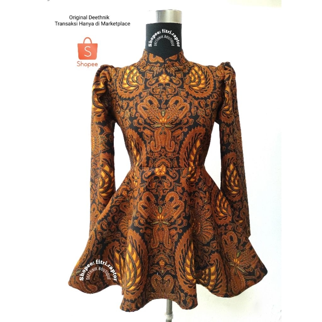 Jual baju batik motif sogan resleting belakang model peplum | Shopee ...