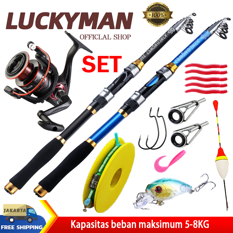 Jual 【Promosi】1 set joran pancing lengkap/Set joran pancing teleskopik ...