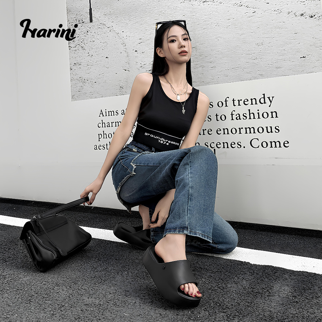 Jual Sandal Slop Wegdes Rubber Wanita Fashion Sendal Polos Import ...