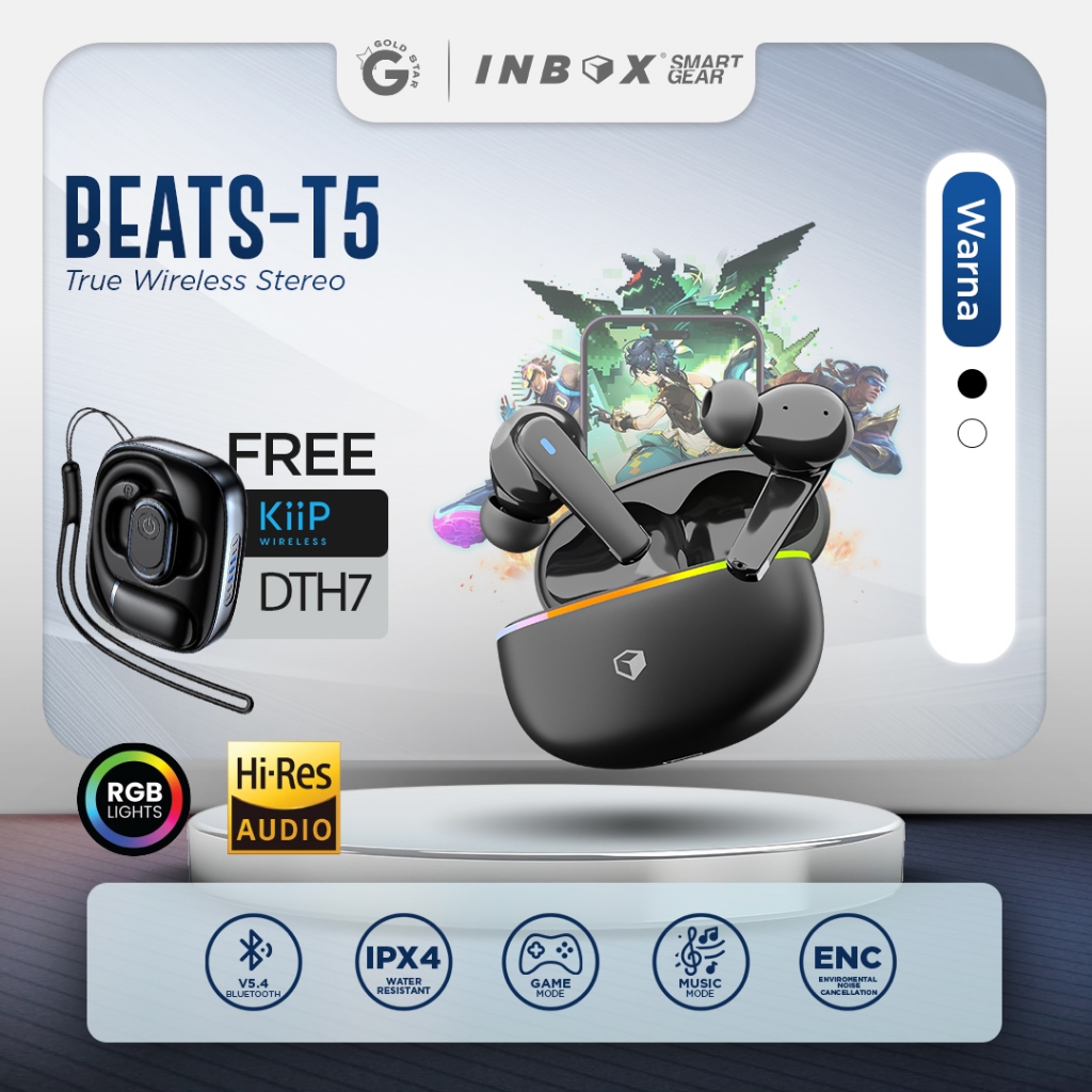 Jual Inbox TWS T5 Gaming Wireless Earphone Bluetooth 5.4 HiFi Sound ...
