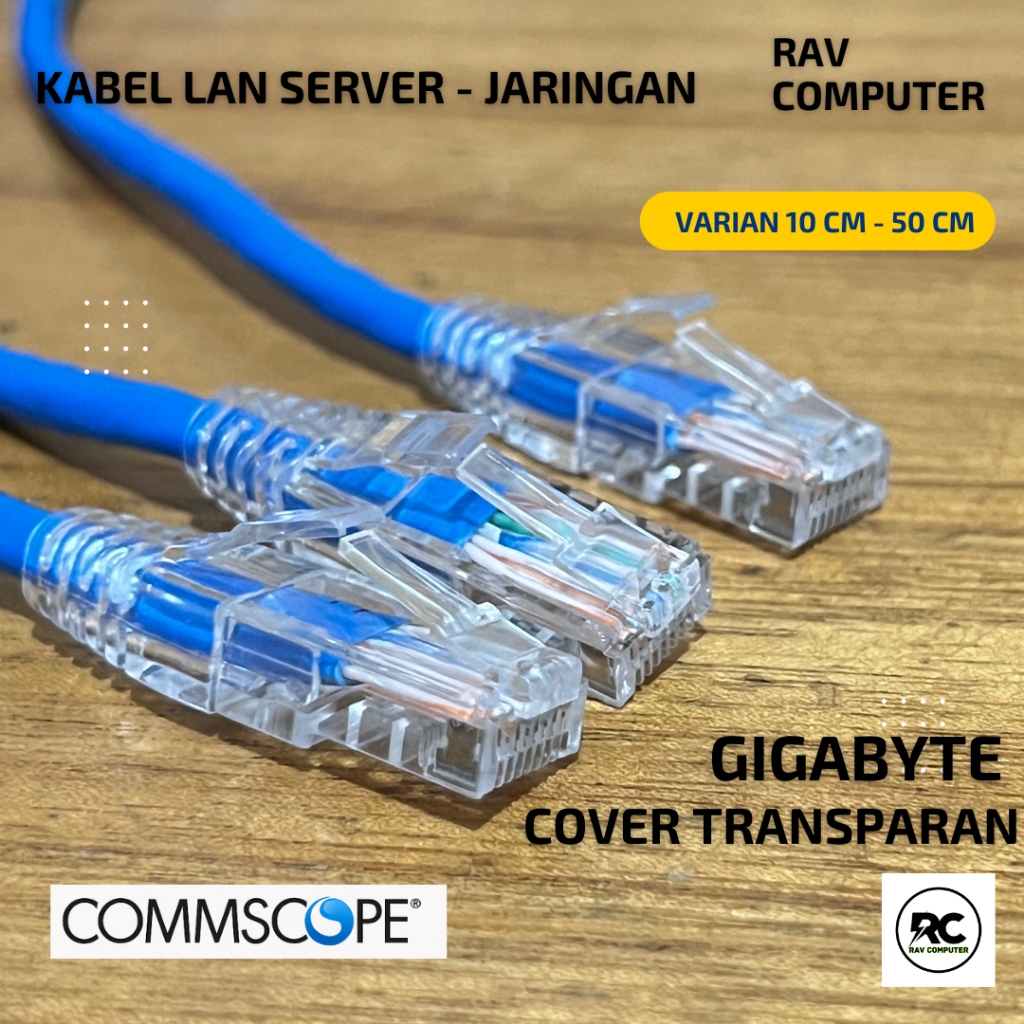 Jual KABEL LAN SERVER GIGABYTE COMMSCOPE CAT 6 COVER Transparan | 10 CM ...