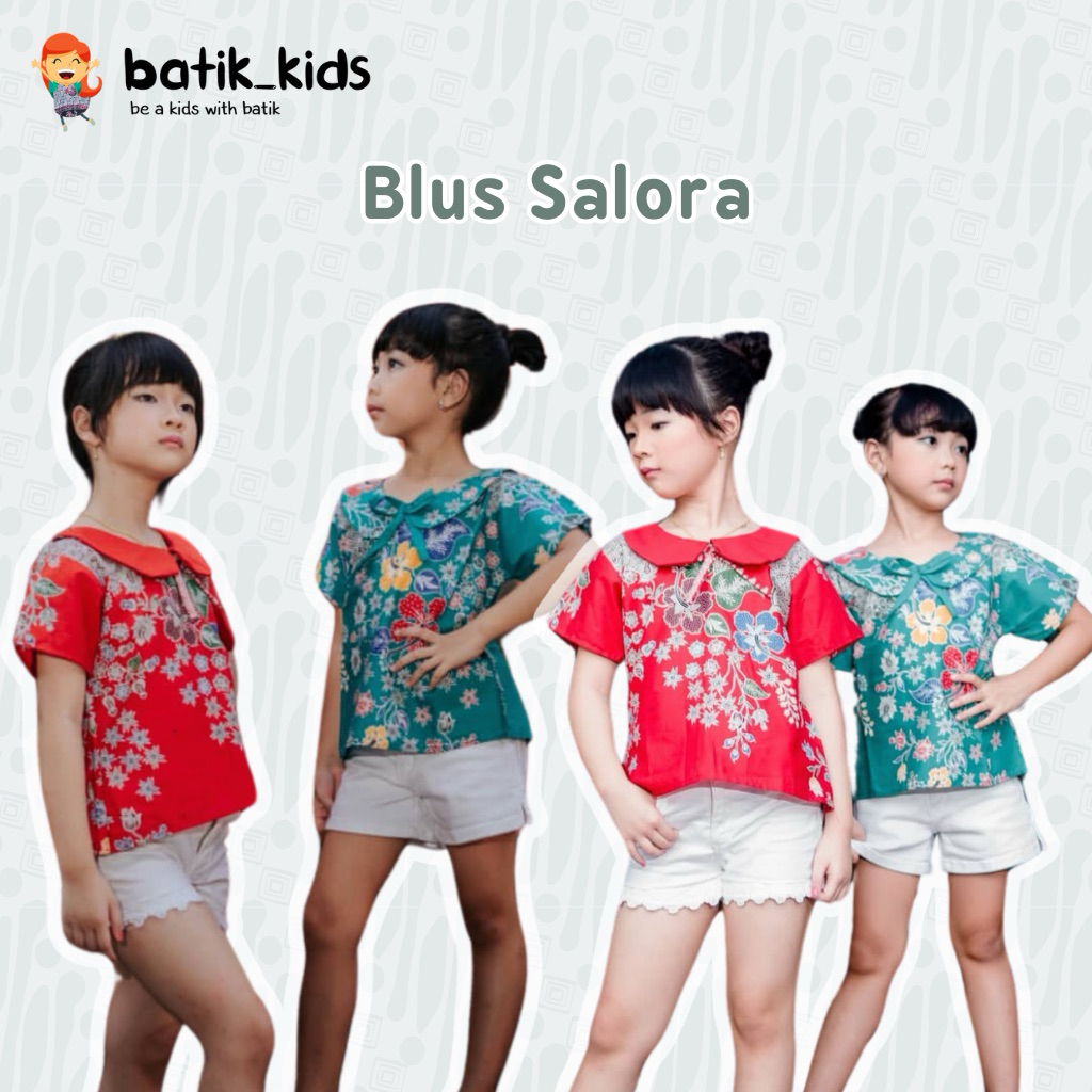 Jual Top Blus Batik Salora Berkerah Bahan Primis Halus Biru Kuning Ungu ...