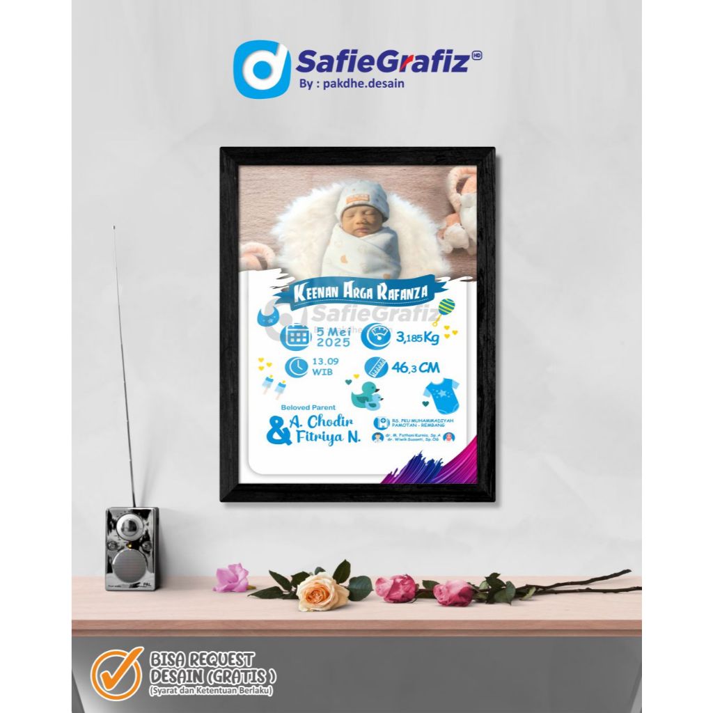 Jual Cetak Biodata Nama Bayi Model Potrait, Desain Bebas Reques Size ...