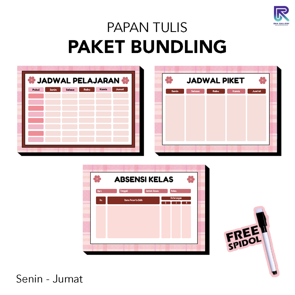 Jual RHA GALLERY Papan Tulis Bundling Jadwal Piket Absensi Cute Pink ...