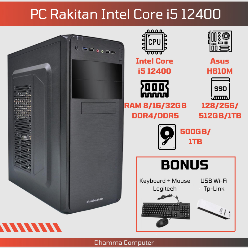 Jual Paket PC Rakitan Intel Core i5 12400 Komputer Kantor CPU Intel i5 12400 Gen 12 SSD HD DDR4 ...