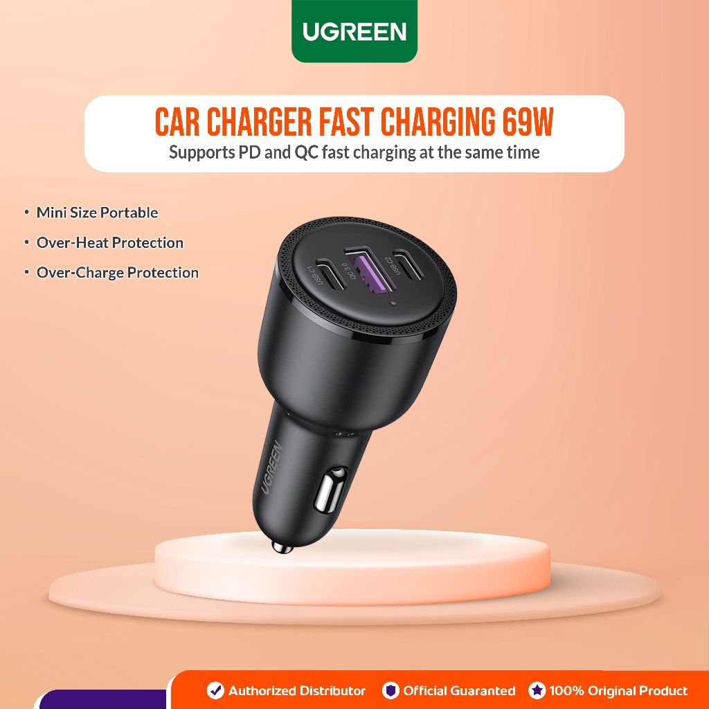 Jual UGREEN Car Charger 20467 Super Fast Charging 69W Type C USB 3 ...