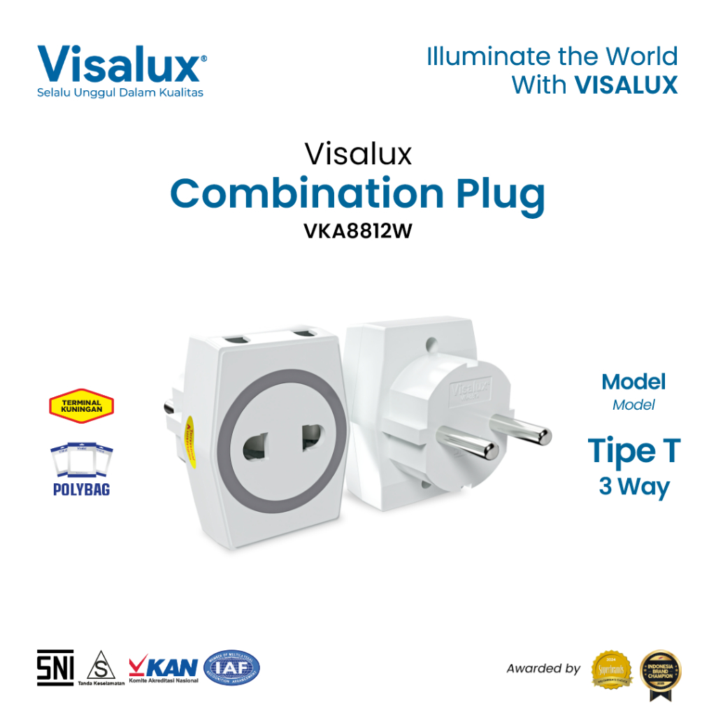 Jual Visalux Plug Kombinasi Tipe T (3 Way) / Steker Serbaguna - Multi Colokan Stop Kontak Kaki 2 ...