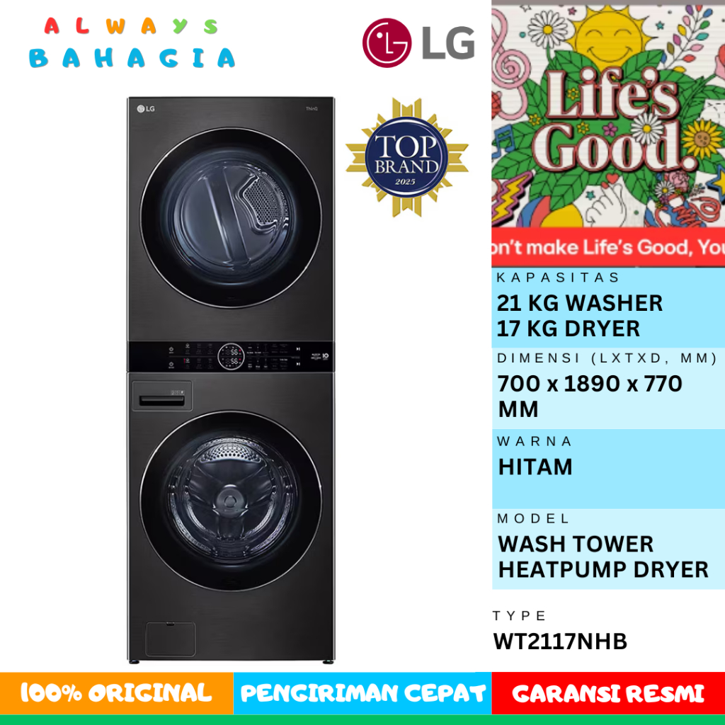 Jual LG WT2117NHB Black WashTower Mesin Cuci 21/17 Kg Washer Dryer HeatPump, Hitam | Shopee ...