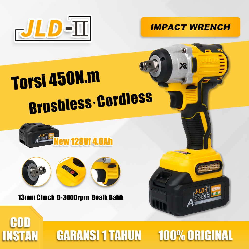 Jual JLD-II 128Vf Cordless Impact Wrench 450NM Brushless impact baterai ...