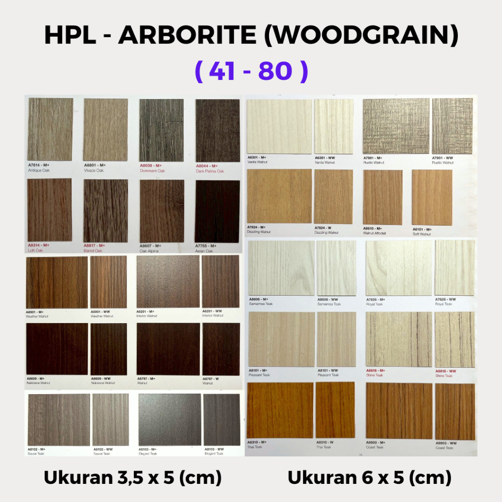Jual Sample Material HPL ARBORITE Wood Kayu (41-80) | Material Interior ...