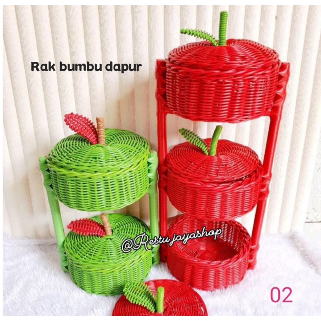 Jual Rak bawang rotan estetik dan rak bumbu dapur rotan sintetis bentuk ...