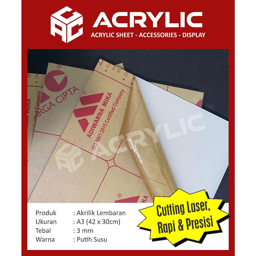 Jual Akrilik Lembaran Uk. A3 3mm Putih Susu 42cm x 30cm | Shopee Indonesia