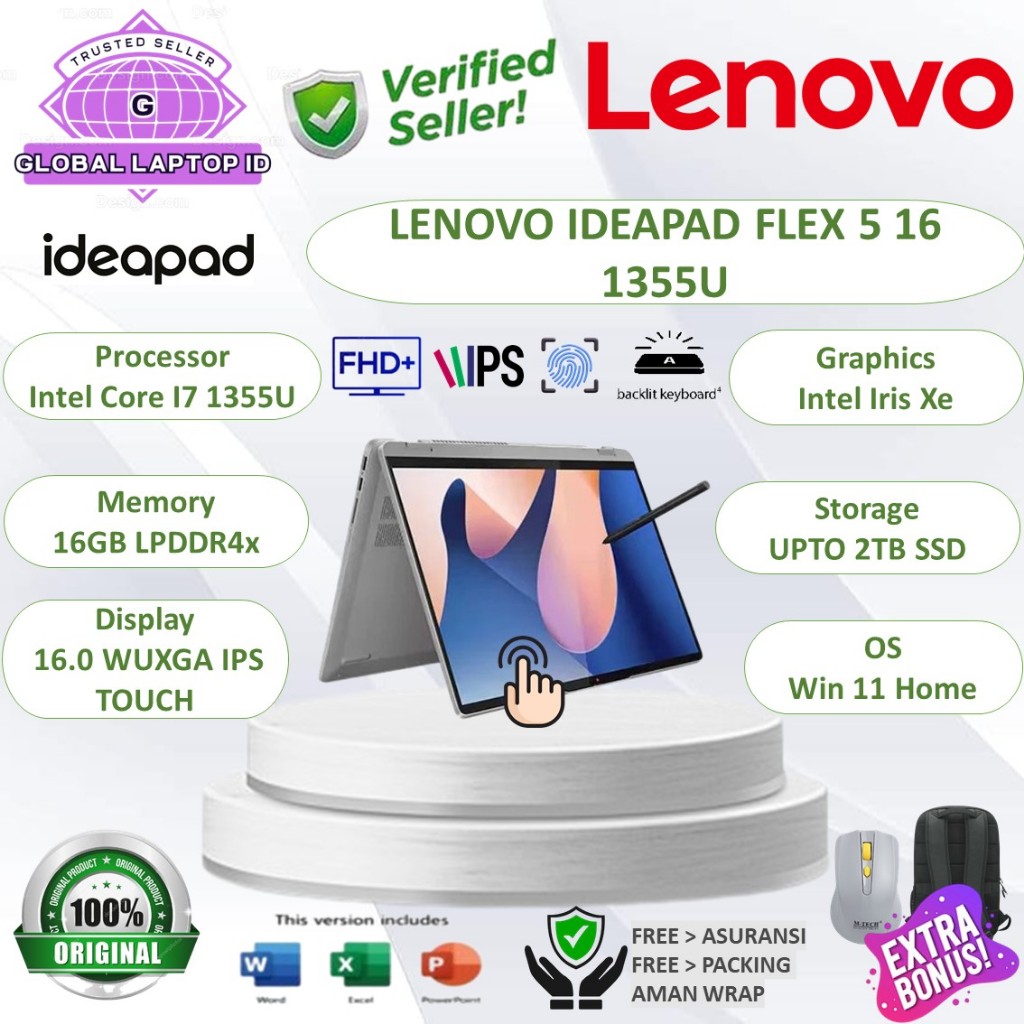 Jual Laptop 2in1 Lenovo Ideapad FLEX 5 16 Intel i7 1355U RAM 16GB 2TB ...