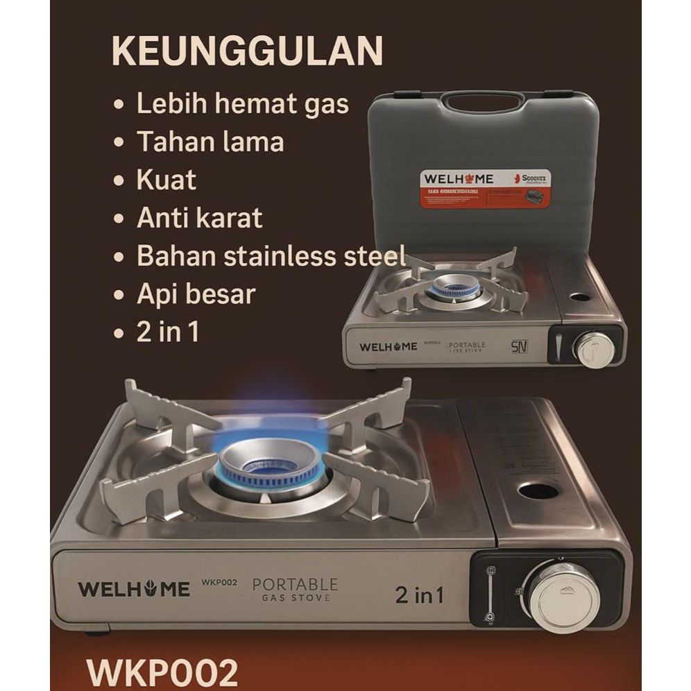 Jual WELHOME KOMPOR GAS PORTABLE CAMPING WKP001 WKP 001/ KOMPOR GAS PORTABLE 2 IN 1 SNI bisa gas ...