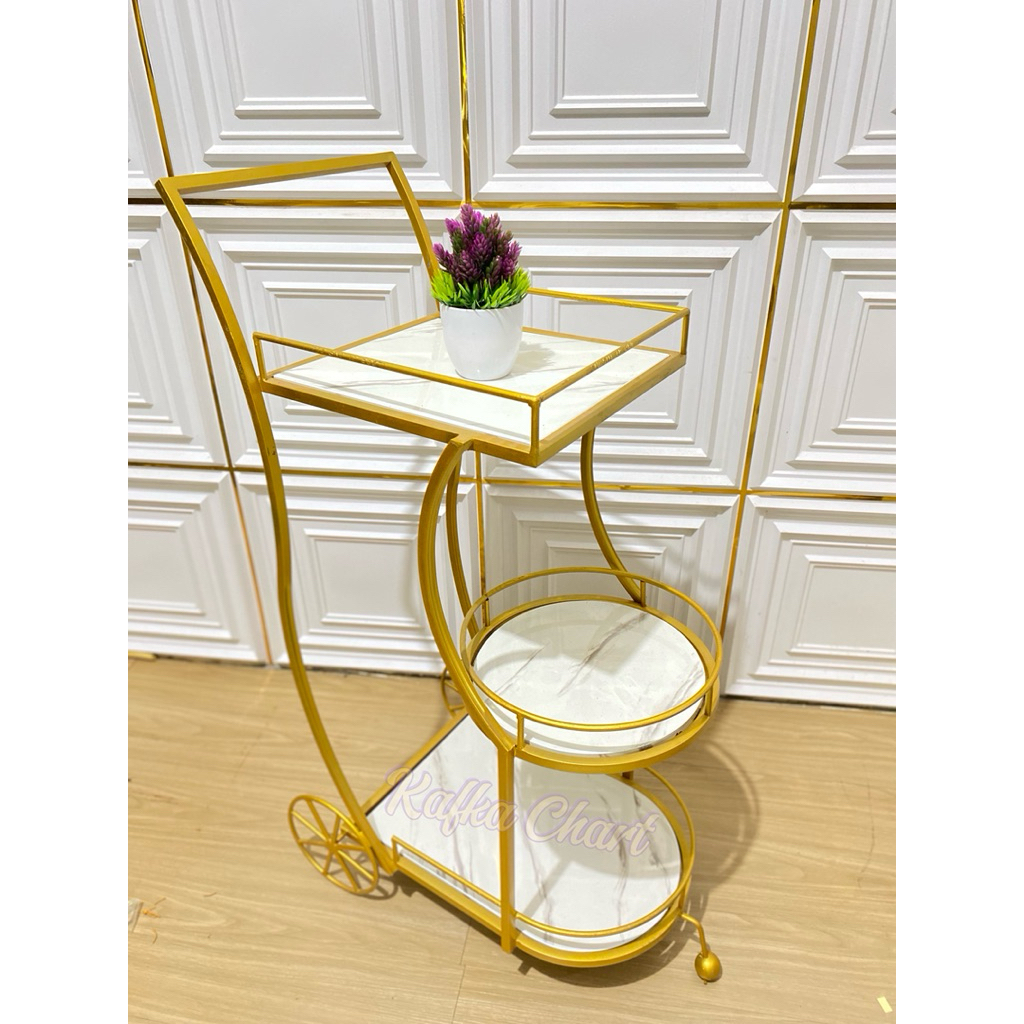 Jual Rak Besi Troli Dorong Gold Serbaguna Estetik Rak Hias Modern Rak ...