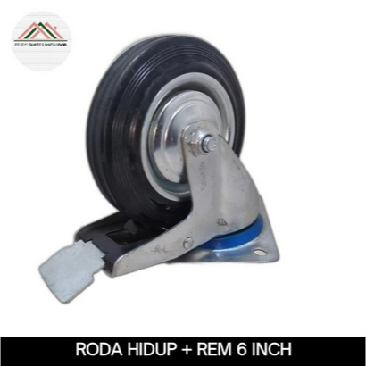 Jual Roda Karet 6 inch Hidup Mati / Roda Lori Troley Hidup + Rem / Roda ...