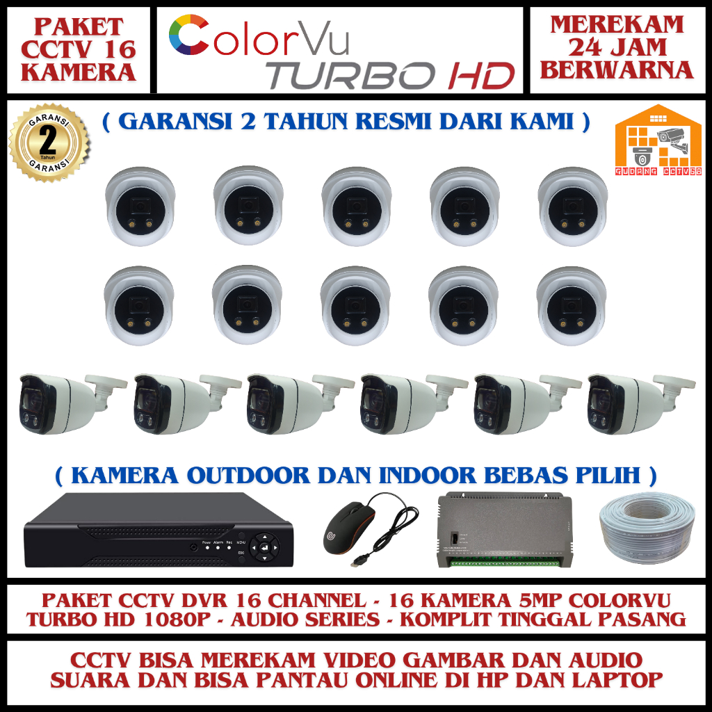 Jual Paket CCTV Colorvu 16 Channel 16 Kamera Full Colour 5mp Turbo HD ...