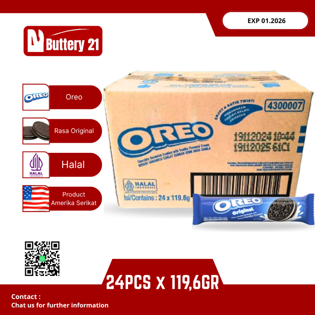 Jual 1 DUS OREO ORIGINAL VANILLA 119,6 GR(1 DUS X 24 PCS)/OREO ROLL ...