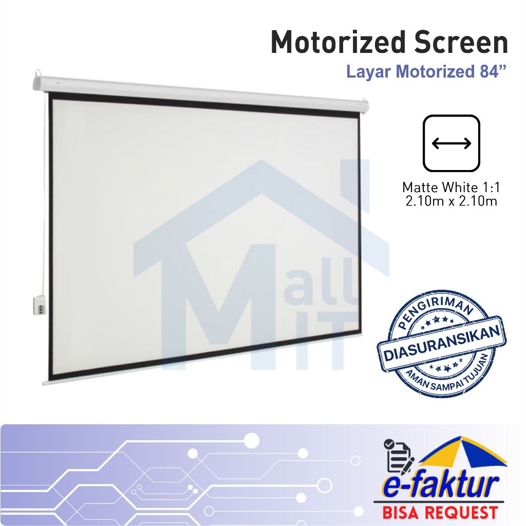Jual MALLIT Layar Motorized Projector Screen 84 X 84 INCH (2.1 m x 2.1 ...