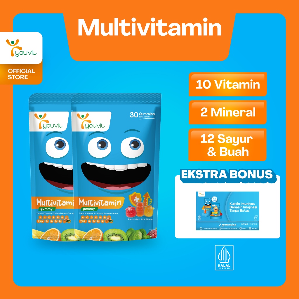 Jual [FREE GIFT] Youvit Multivitamin Anak 60 Hari dengan Vitamin C, D, Zink, Sayur, dan Buah ...