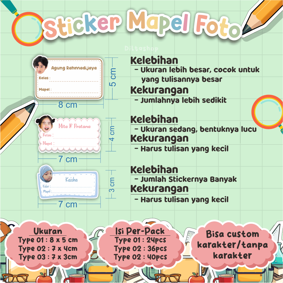 Jual STICKER MATA PELAJARAN CUSTOM FOTO - Stiker Label Nama - Stiker ...