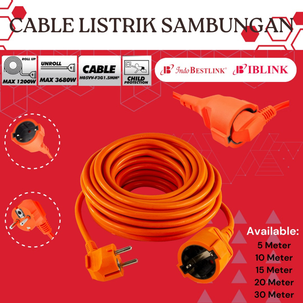 Jual Kabel Extention Listrik Gulungan Roll 5M 10M 15M 20M 30M Orange ...