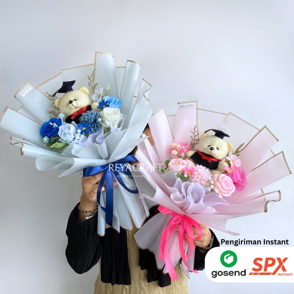 Jual REYACRAFT Buket Wisuda Boneka Biru Pink | Kado Wisuda | Buket ...