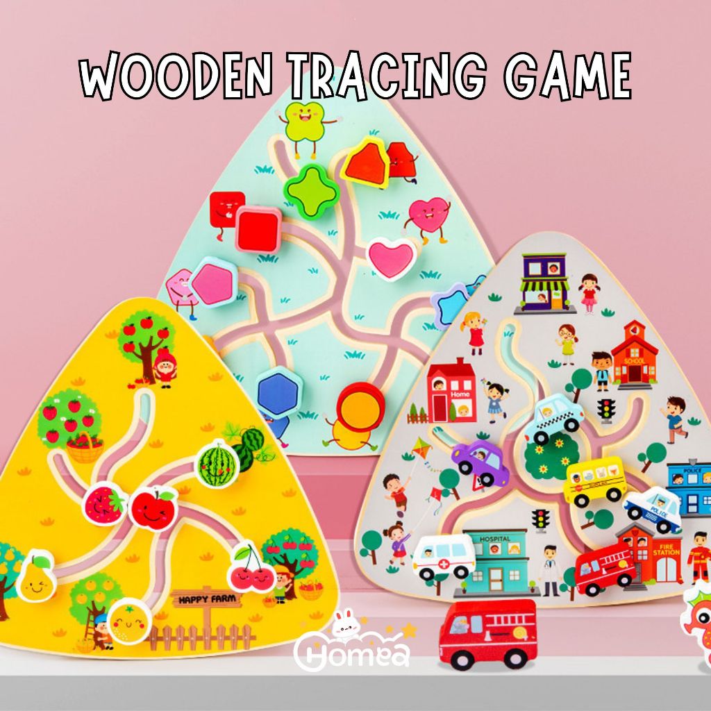 Jual HOMEA Wooden Tracing Game Maze Mencocokkan Bentuk Warna Gambar ...