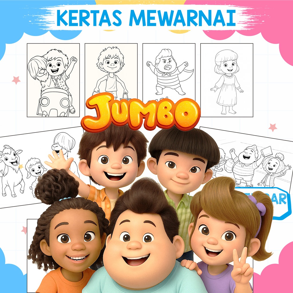 Jual 15 Lembar A5 - Kertas Mewarnai Tema Animasi Jumbo - Kartun Jumbo ...