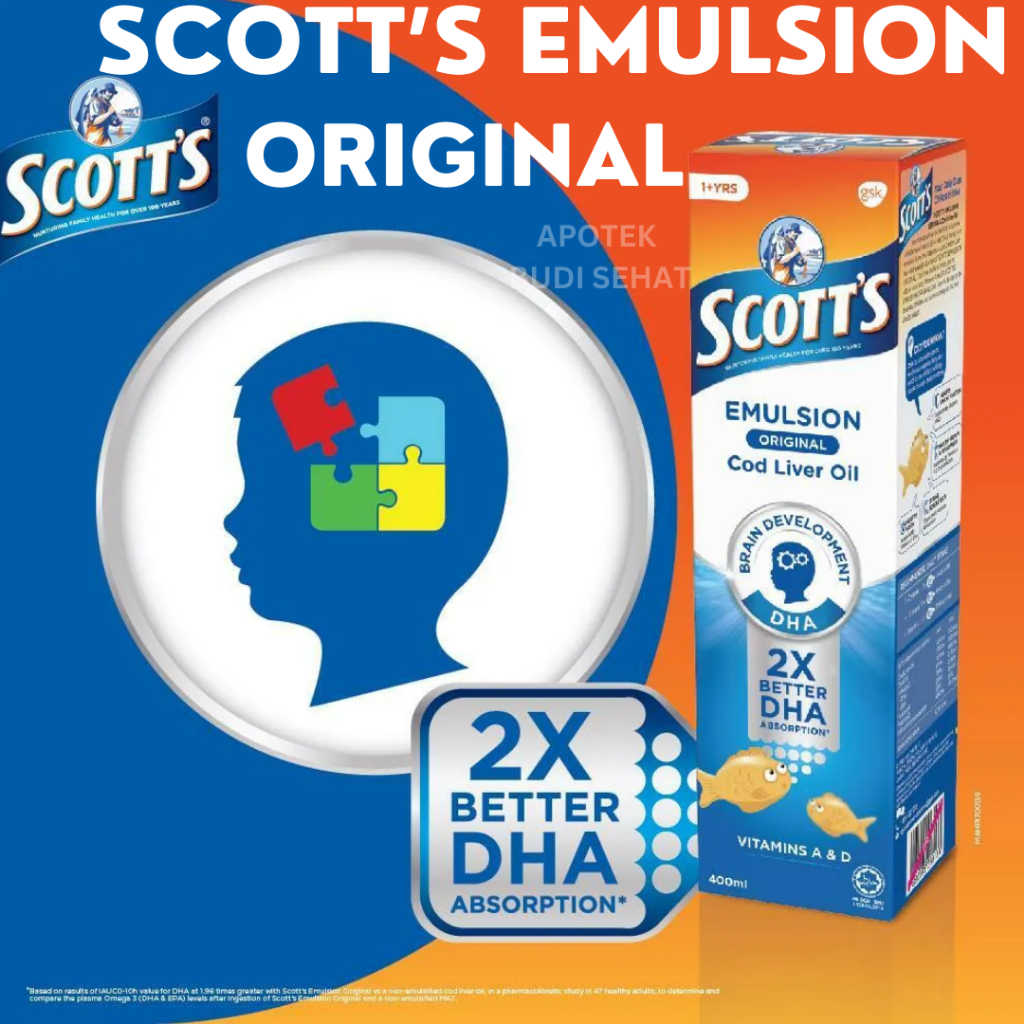 Jual Scott emulsion Omega 3 DHA Scott's emulsion 400 mL Scott Putih ...