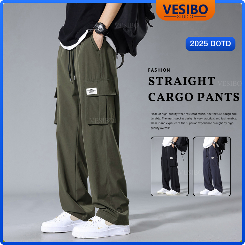 Jual Celana Cargo Pria Longgar Pants Fashion Korean Style Designer New Styles Cargo Pants Hitam ...