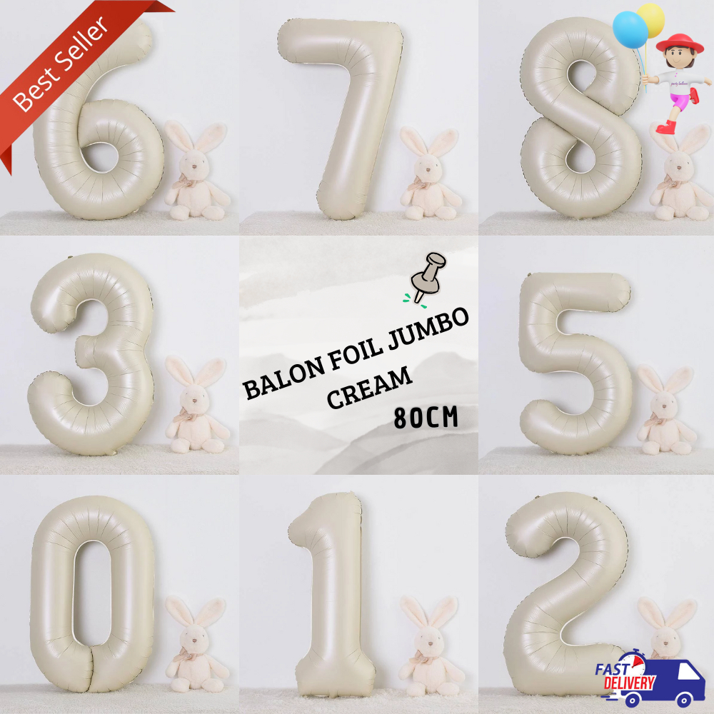 Jual Balon Foil Angka Jumbo Cream Ukuran 32Inch Balon Angka Large Warna ...