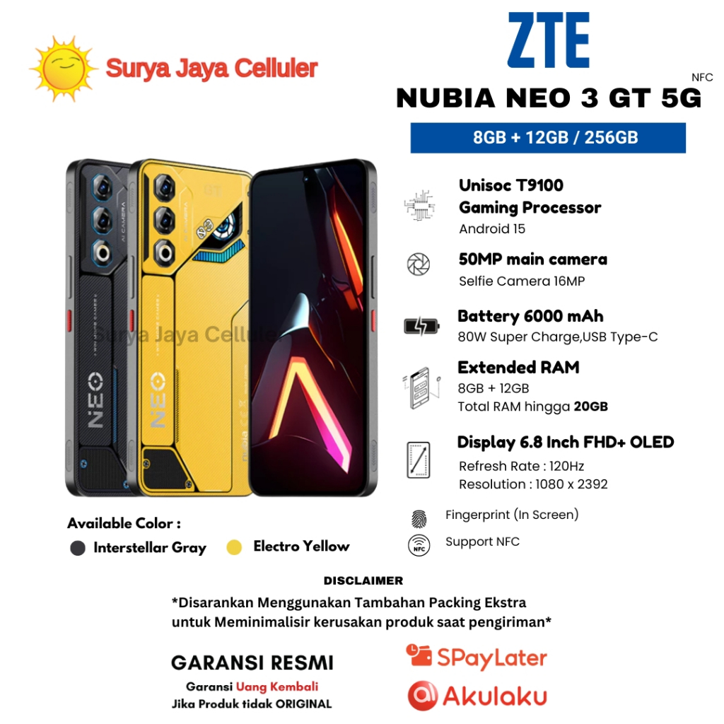 Jual HP ZTE NUBIA NEO 3 GT 5G 8GB/256GB,dan NUBIA NEO 3 5G 8GB/256GB ...