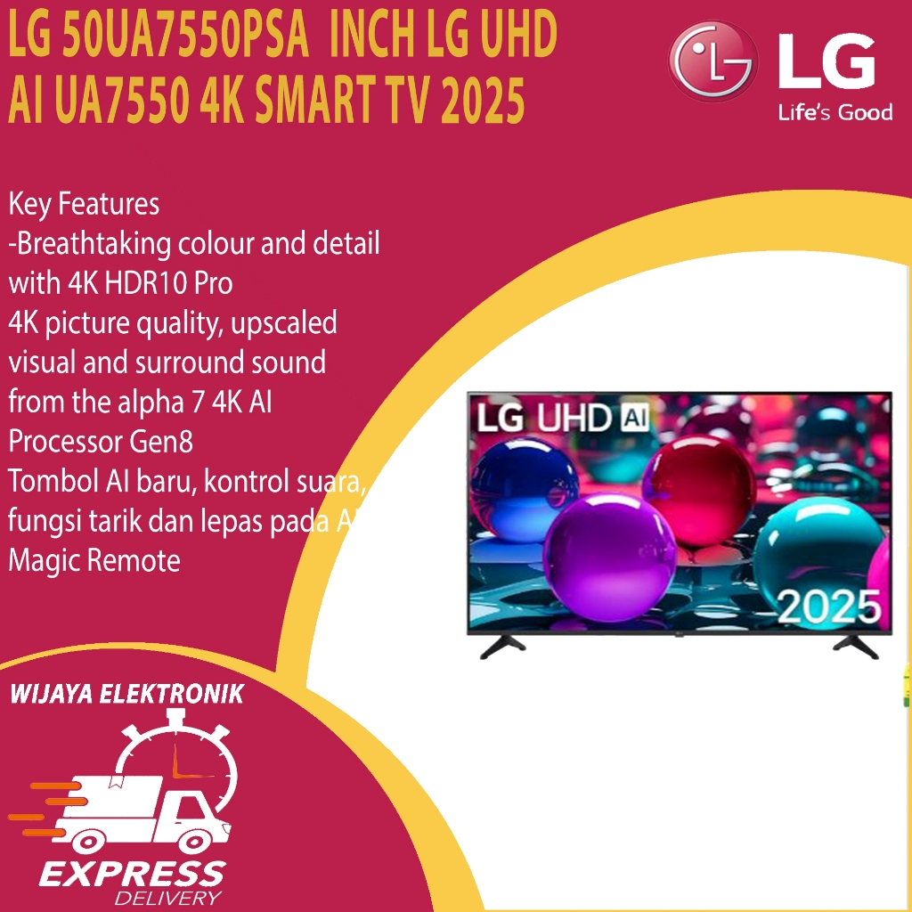 Jual LG 50UA7550PSA Smart TV 50 inci LG UHD AI UA75 4K 2025 50UA7550PSA | Shopee Indonesia