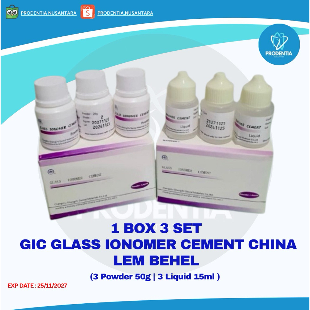 Jual 1 BOX ISI 3 POWDER & 3 LIQUID Set GIC Glass Ionomer Cement China Lem Behel dan Tambalan ...