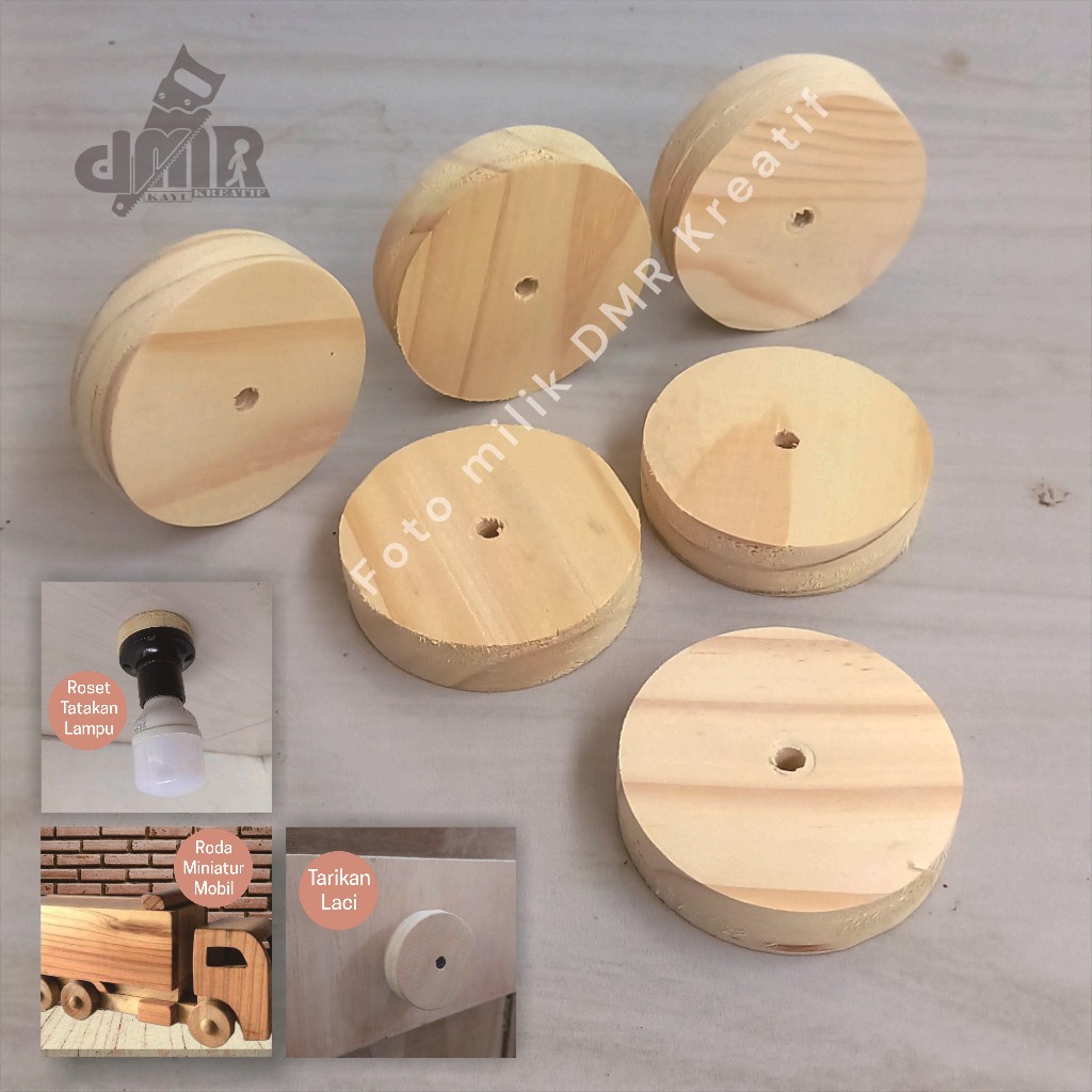 Jual Roda Kayu 6,5 Cm Ban Miniatur Mainan Mobil Truk Bus Knop Tarikan ...